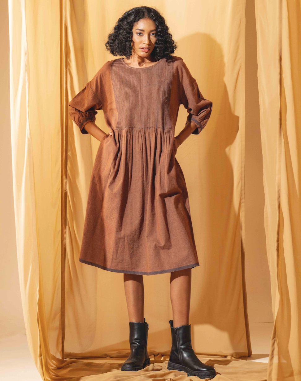 ANISHA DRESS - Rust/Indigo Cotton Check