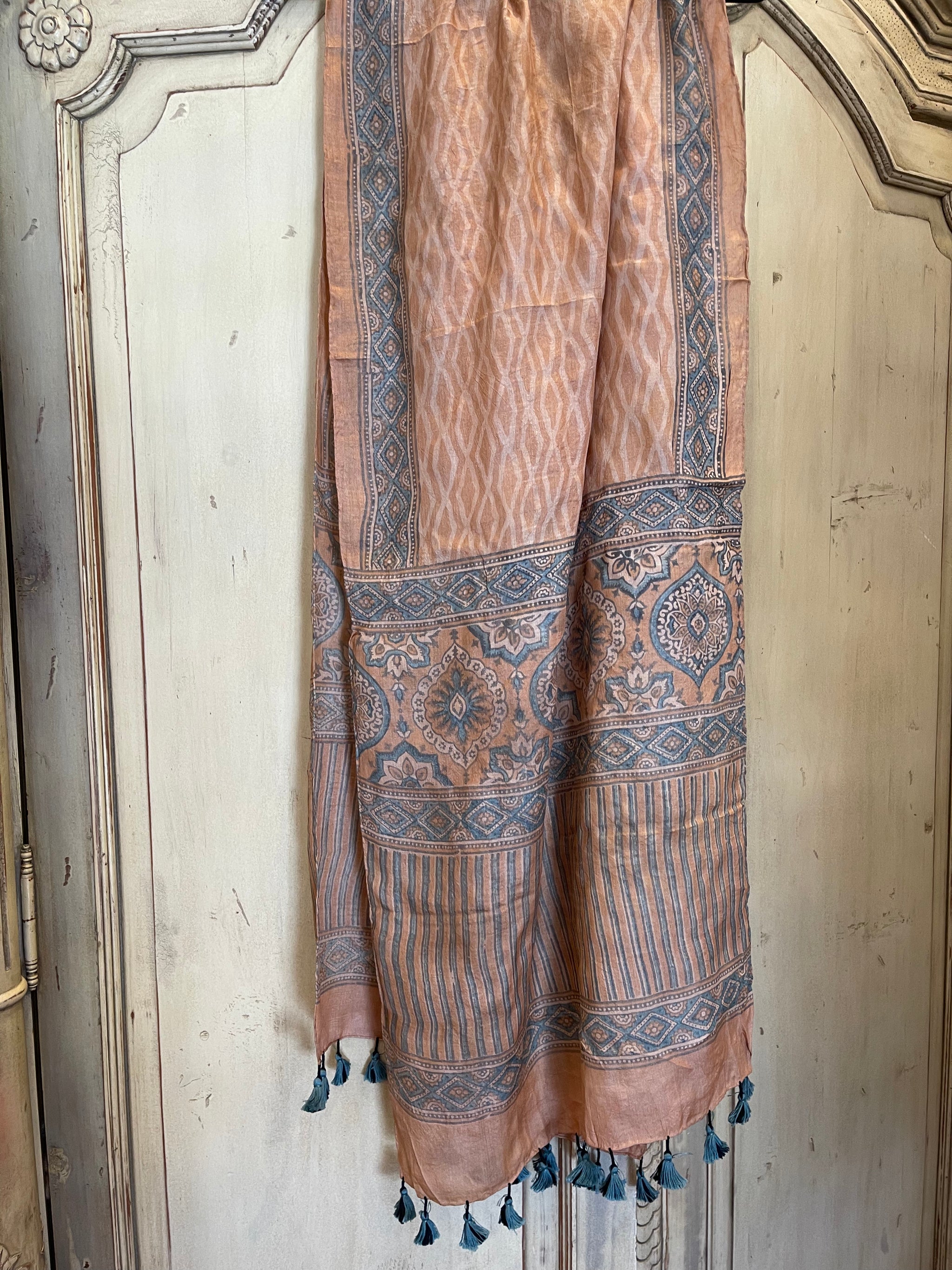 INDIA in BALMAIN ⎢ Ajrakh Tussar Silk Scarf